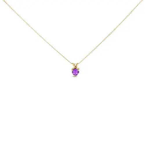 HAUS OF BRILLIANCE 14k Gold Heart Gemstone Pendant Necklace - Purple Amethyst | Yellow